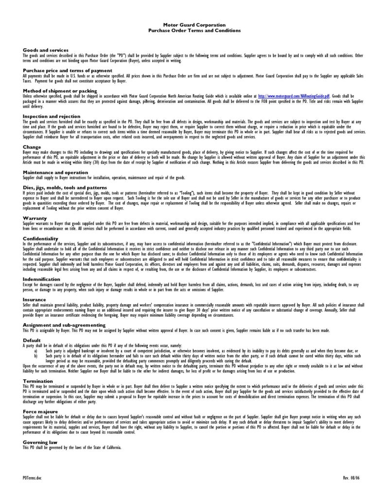 Purchase Order Terms & Conditions – Motor Guard